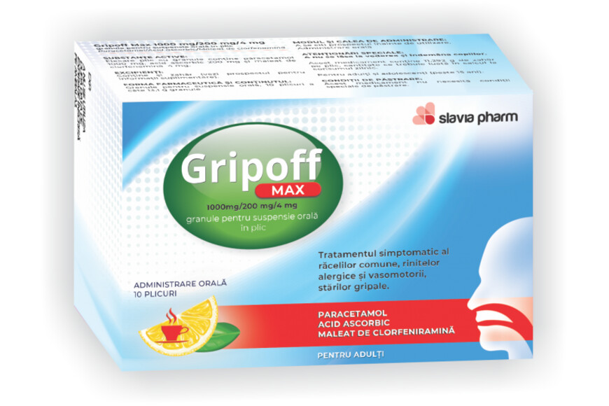 Gripoff Max Granule 10 Plicuri, Slavia Pharm - www.apoteca-farmacie.ro